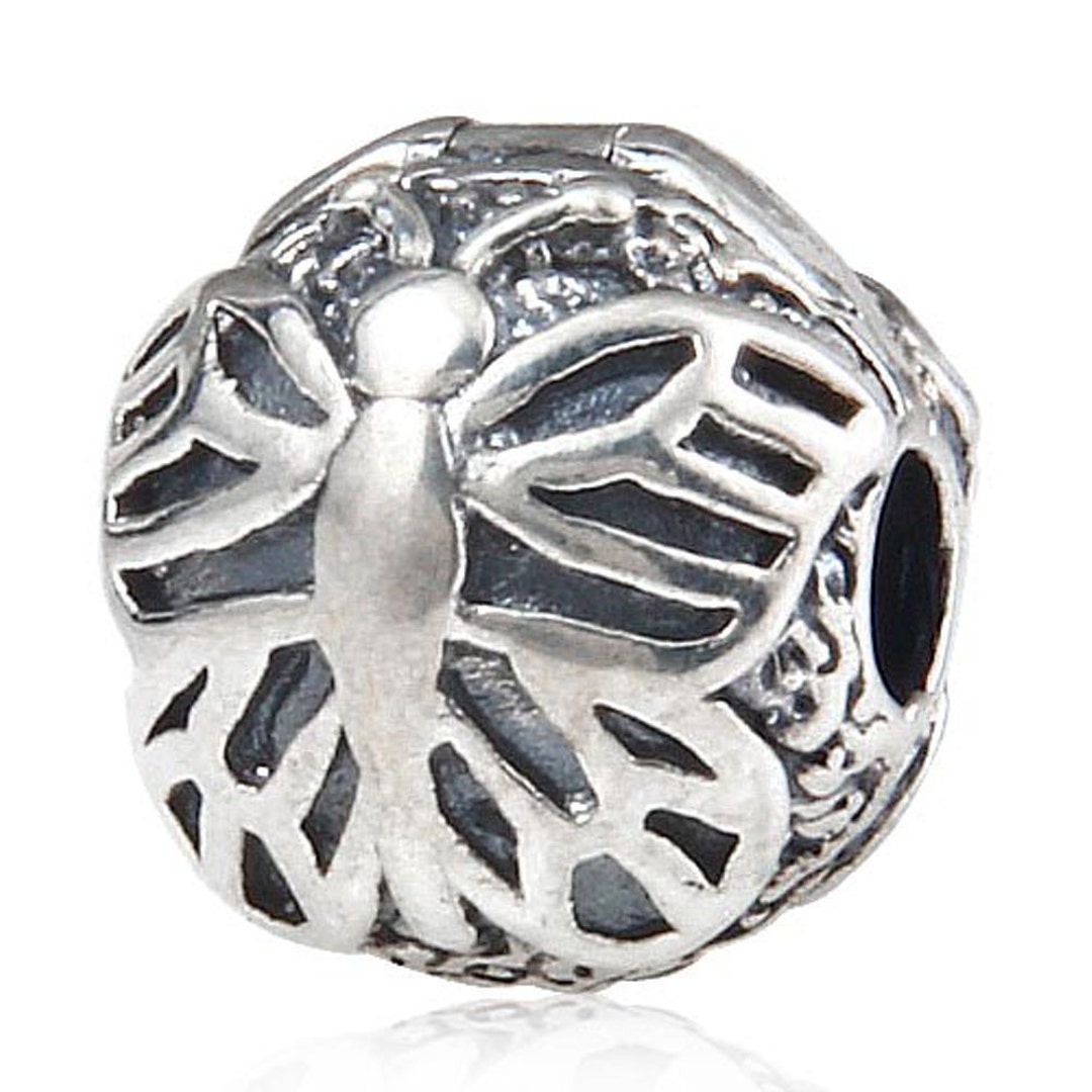 Sterling Silver Round Lacewing Butterfly Charm Clip / Stopper ...