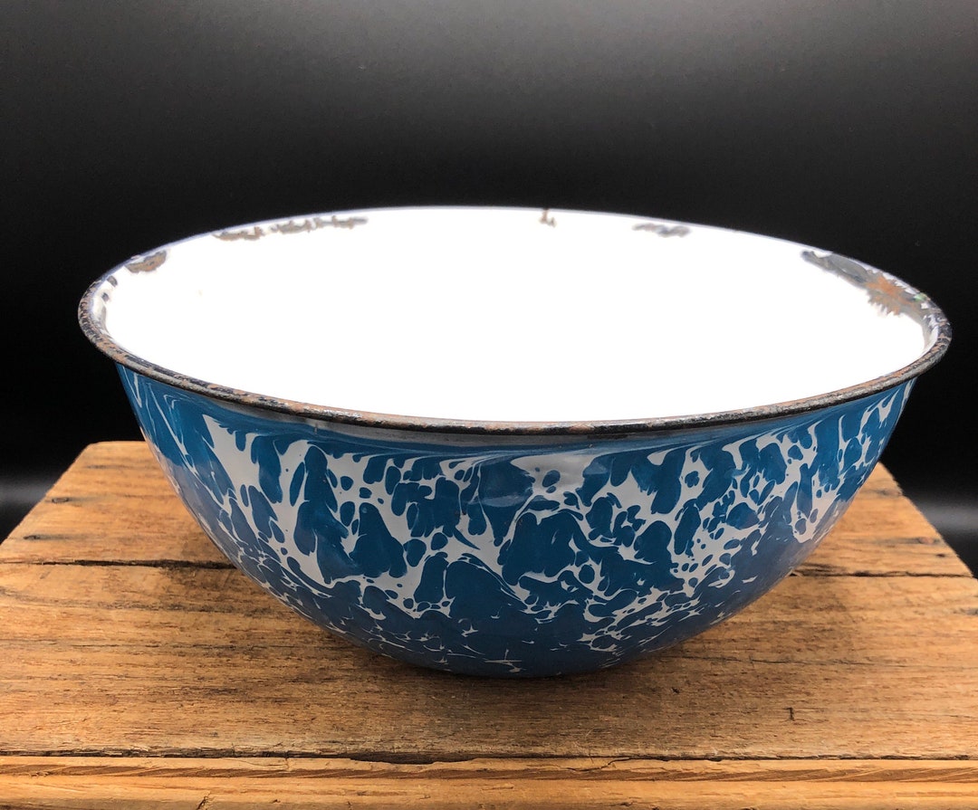 Vintage Aqua Blue Splatterware Enamelware Bowl - Etsy