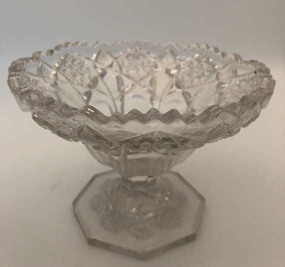 Vintage Pressed Glass Compote - Etsy