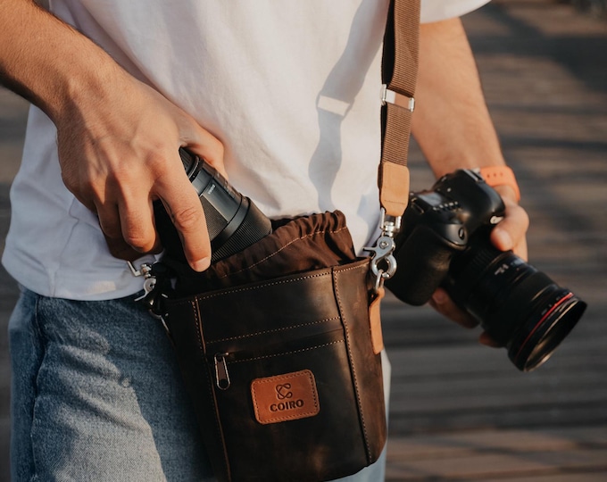 Camera Lens Pouch Leather Lens Bag With Cross Shoulder Strap Soft Anti ...