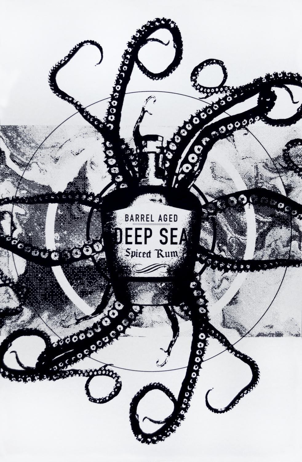 Hand-pulled Black and White 'deep Sea Rum' Screen - Etsy