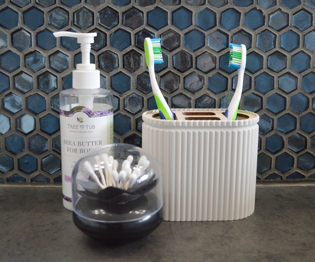 Modern 3D Printed Toothbrush Holder With Solid Wood Top - Etsy