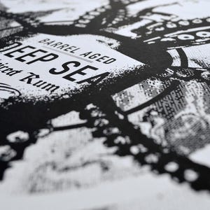 Hand-pulled Black and White 'deep Sea Rum' Screen Print Poster 12.5"x19 ...