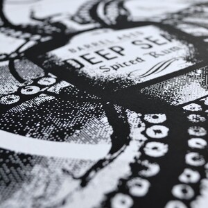Hand-pulled Black and White 'deep Sea Rum' Screen Print Poster 12.5"x19 ...
