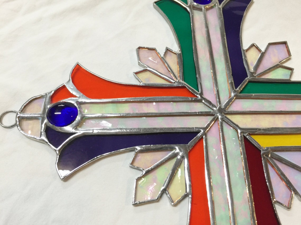 Beautiful STAINED GLASS CRUCIFIX Very Large | Etsy