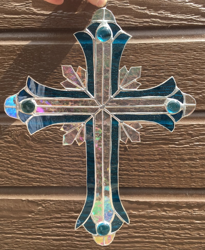 Beautiful STAINED GLASS CRUCIFIX Very Large | Etsy