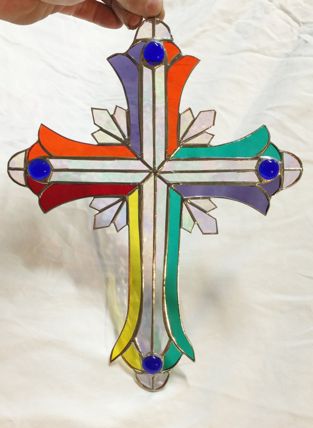 Beautiful STAINED GLASS CRUCIFIX ! Very Large - Etsy