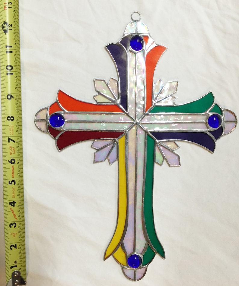 Beautiful STAINED GLASS CRUCIFIX Very Large - Etsy