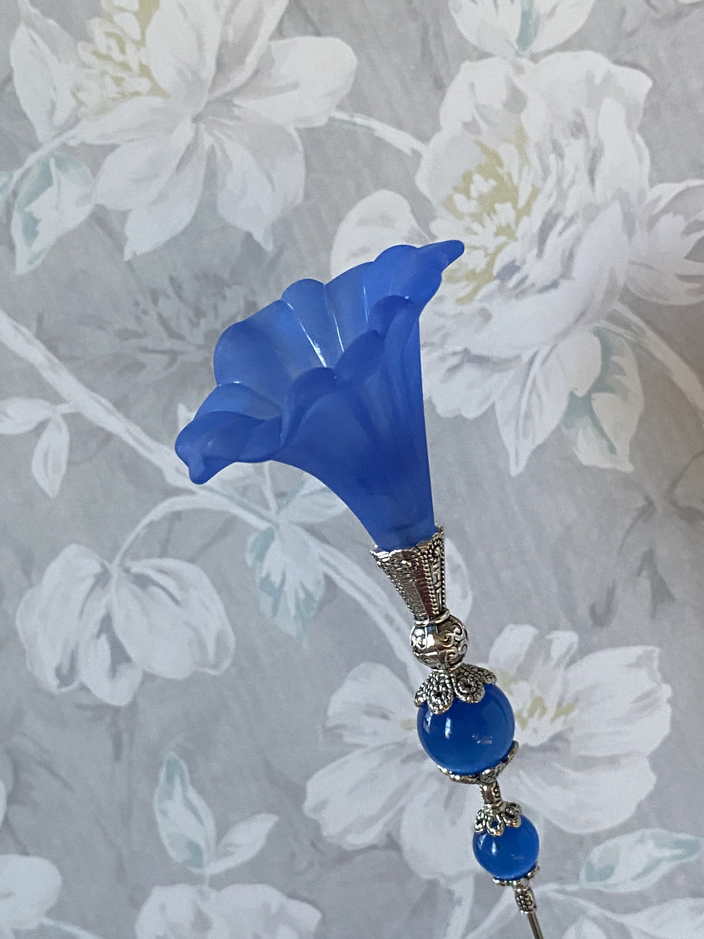 Long Hat Pin Large Lily Flower Hatpin }{ Blue Cat Eye }{ Choose Your ...