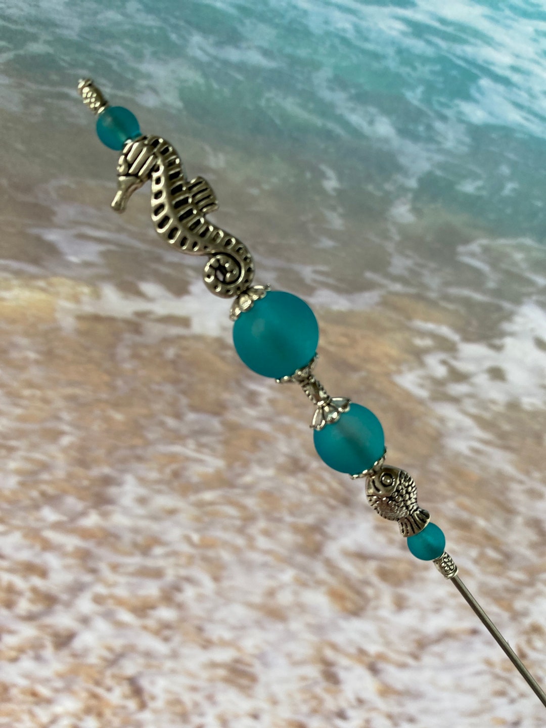 HATPIN }{ Beach Long Hat Pin }{ Seahorse Fish for Seashore Hat, Ocean ...