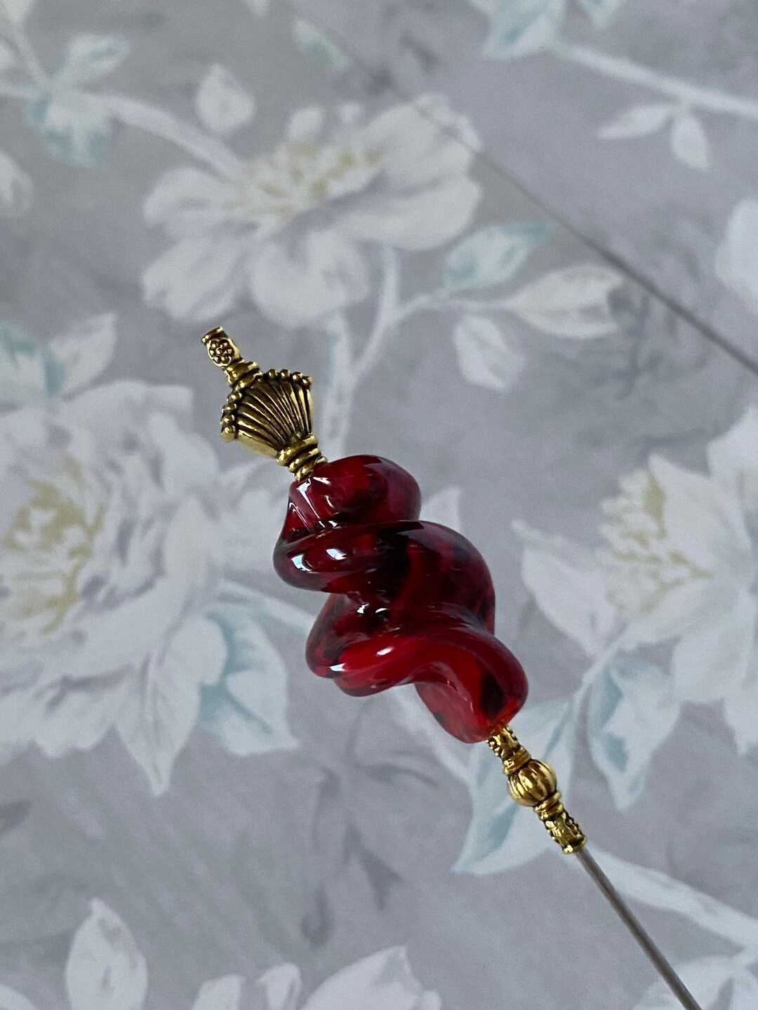 Long Hat Pin }{ Red Murano Glass Spiral }{ Choose Your Length }{ Sturdy ...
