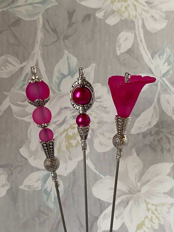 Set of 3 Victorian Hat Pins Delicate Deep Pink Beauties | Etsy