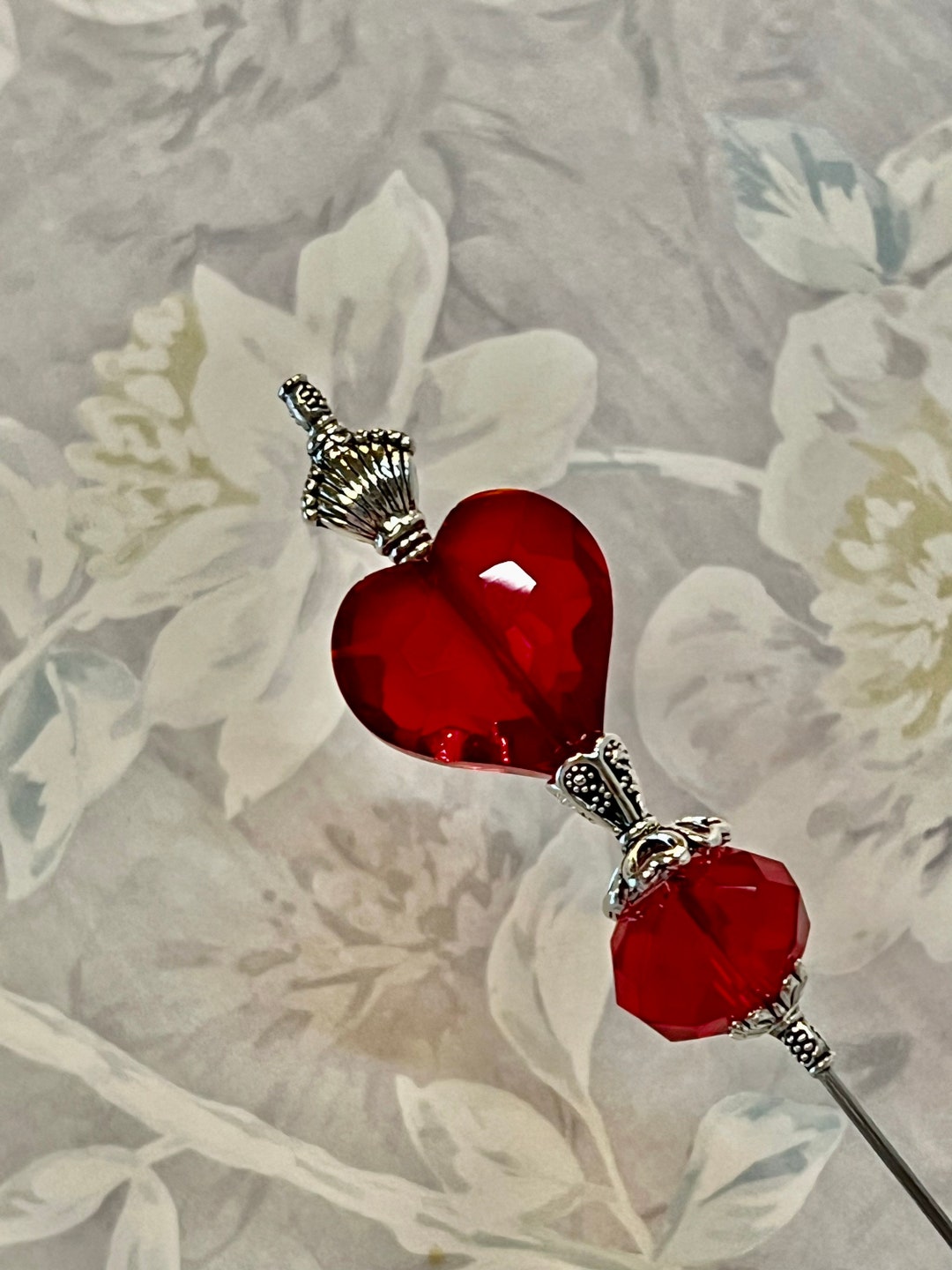 HATPIN }{ Sparkling Bright Red Heart Hat Pin }{ Choose Your Length 14 ...