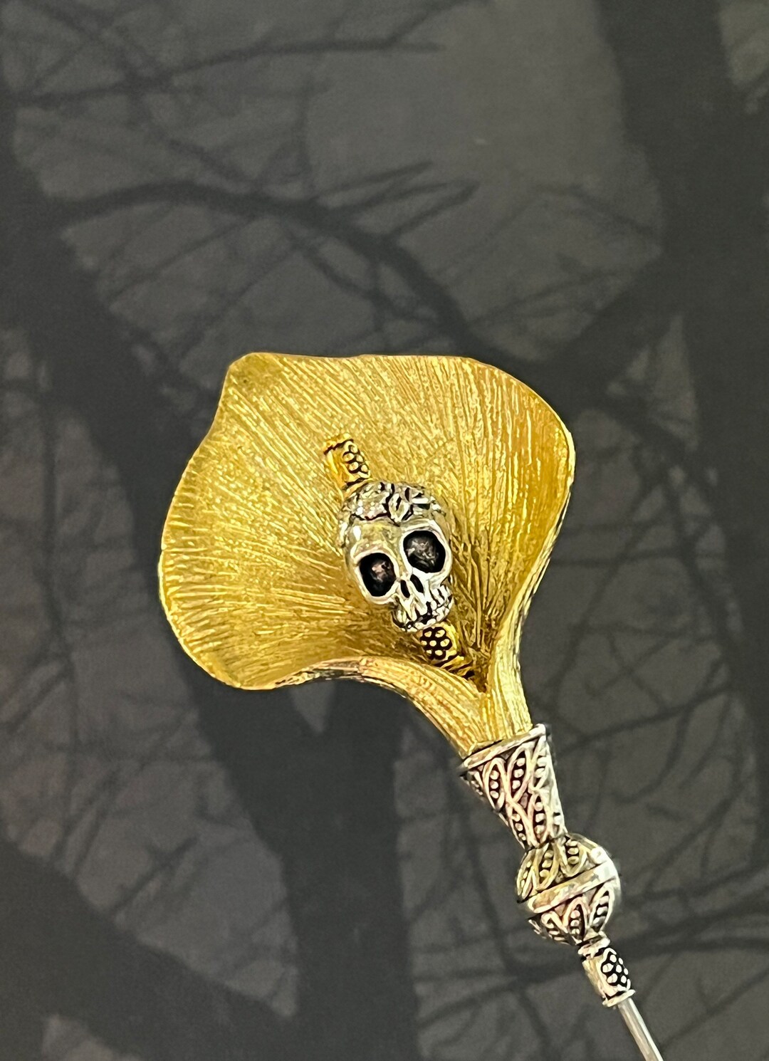 Skull Hatpin Elegant Large Gold Calla Lily Roses Victorian Stick Pin