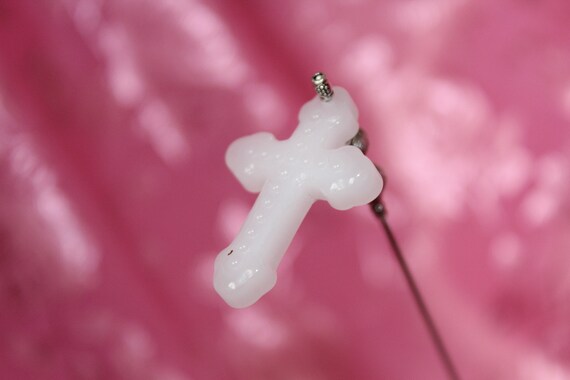 Cross Hat Pin White Glass 6 Long Sturdy Stick to Use | Etsy