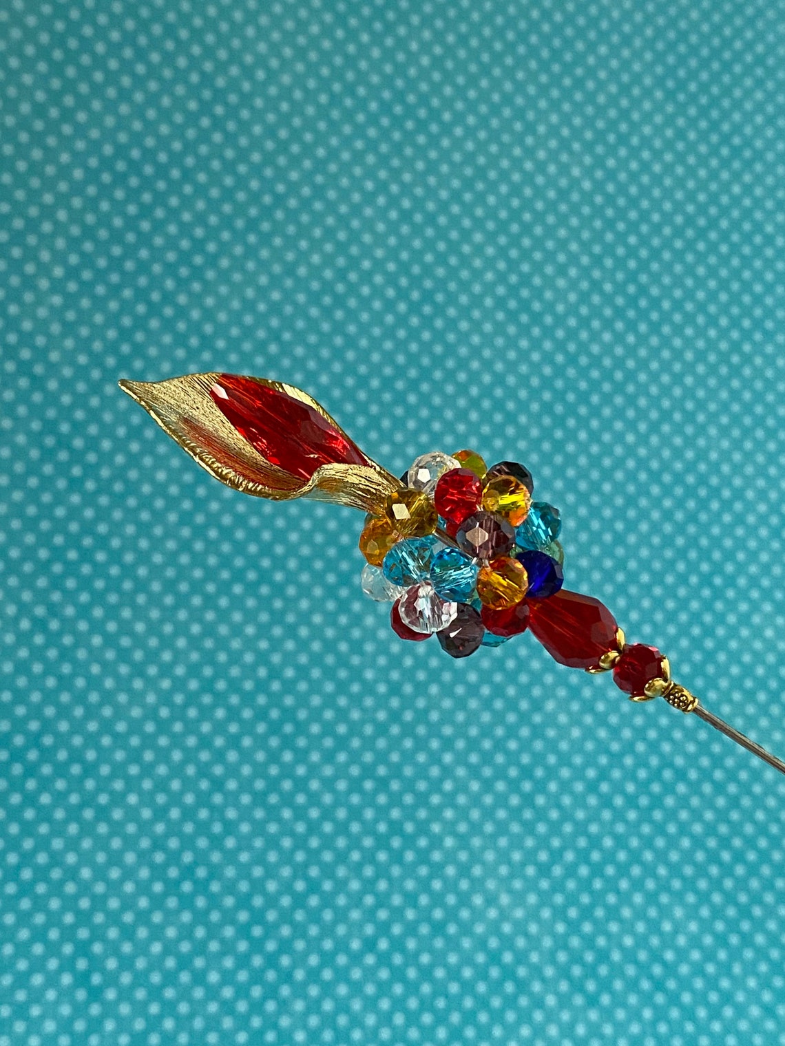 Sparkling Bold Crystal Glass Woven Beads Victorian Hat Pin }{ 10.5 or ...