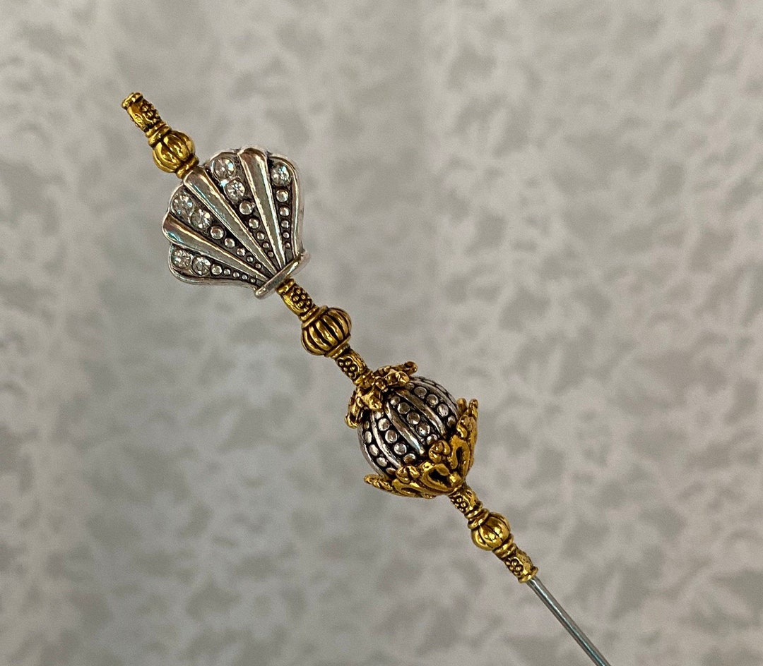 HATPIN }{ Victorian Hat Pin }{ Sparkling Crystal Clear Stones~silver ...