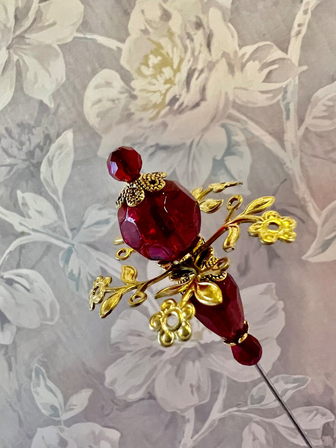 HATPIN }{ Sparkling Ruby Red Victorian Hat Pin }{ Choose Length 14” 13 ...
