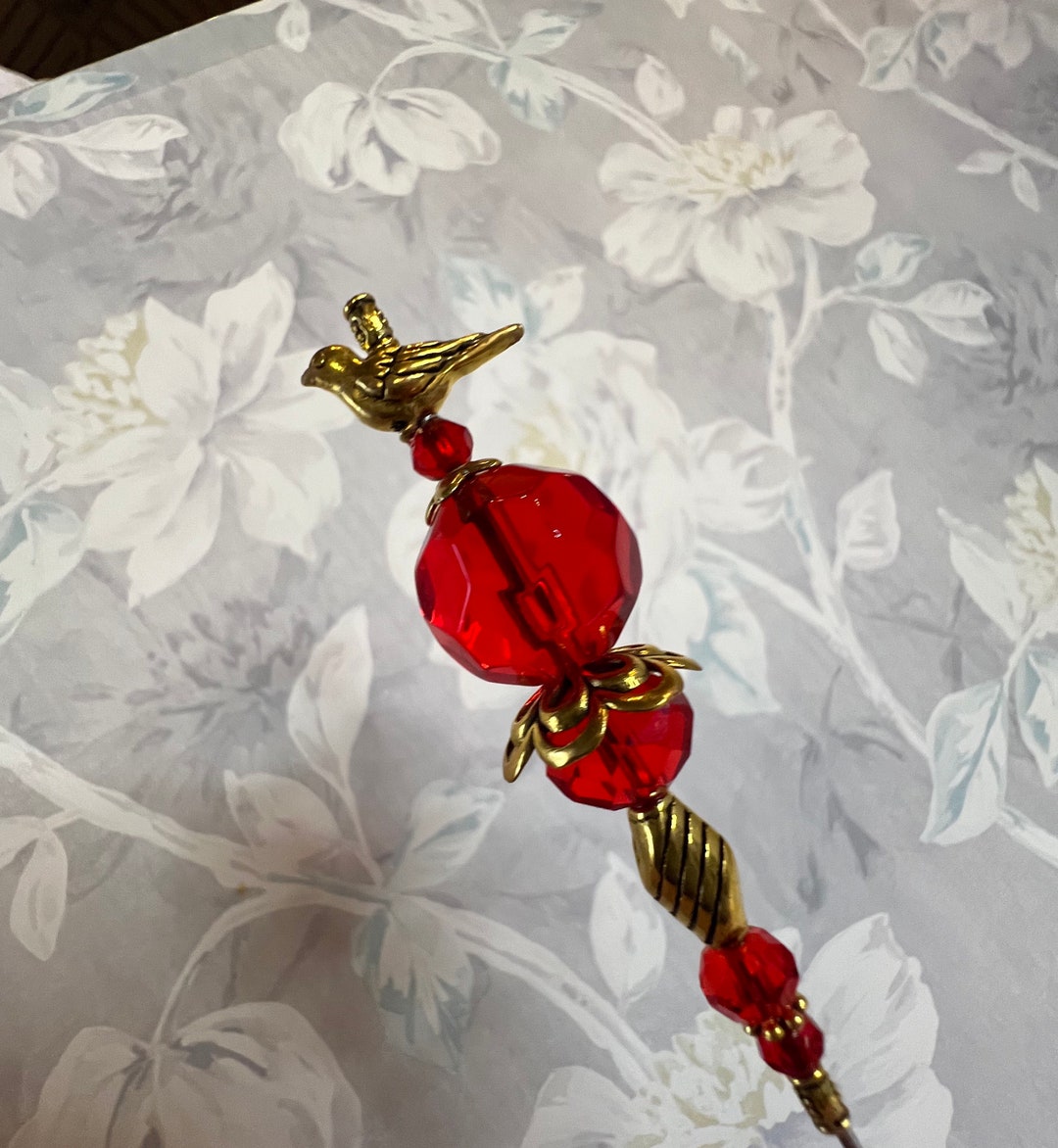 HATPIN }{ Sparkling Ruby Red Glass Hat Pin }{ Victorian Bird }{ Choose ...