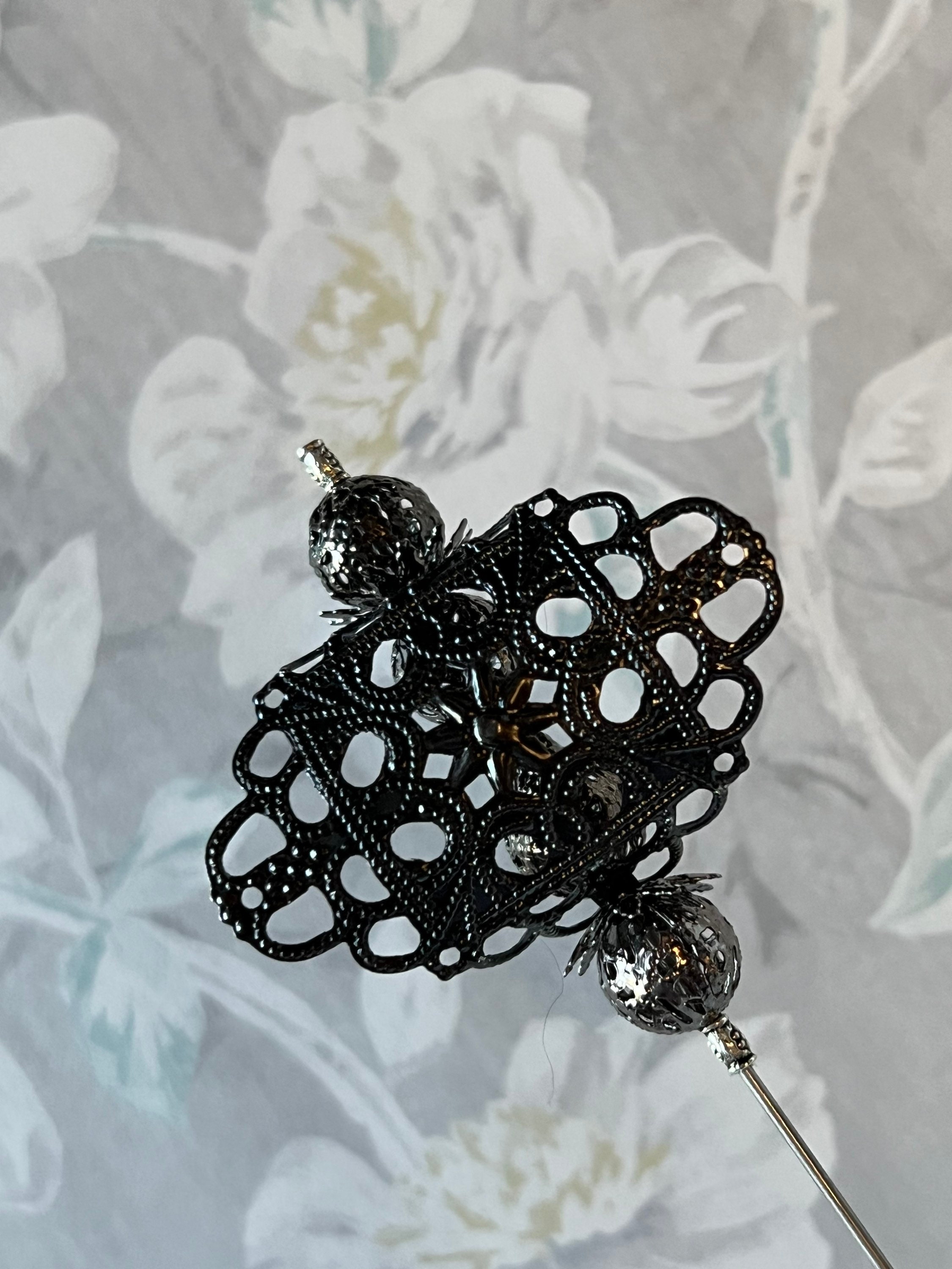 HATPIN }{ Gunmetal Filigree Hat Pin }{ Victorian Antique Style ...