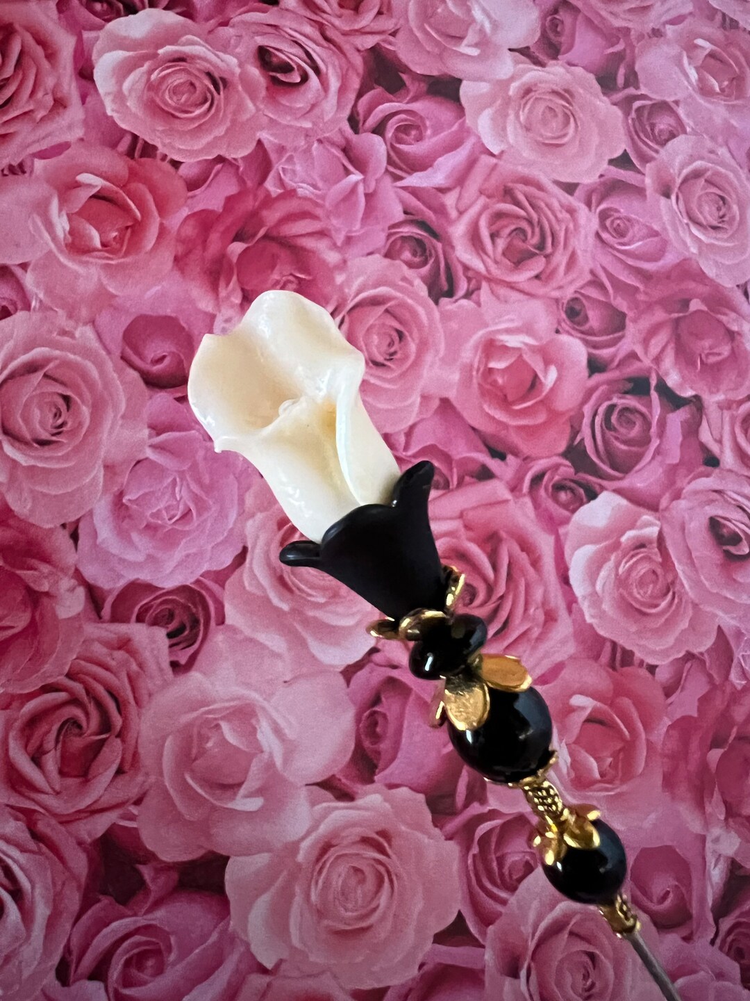 Calla Lily Antique Style Hatpin Black And Ivory Choose Etsy