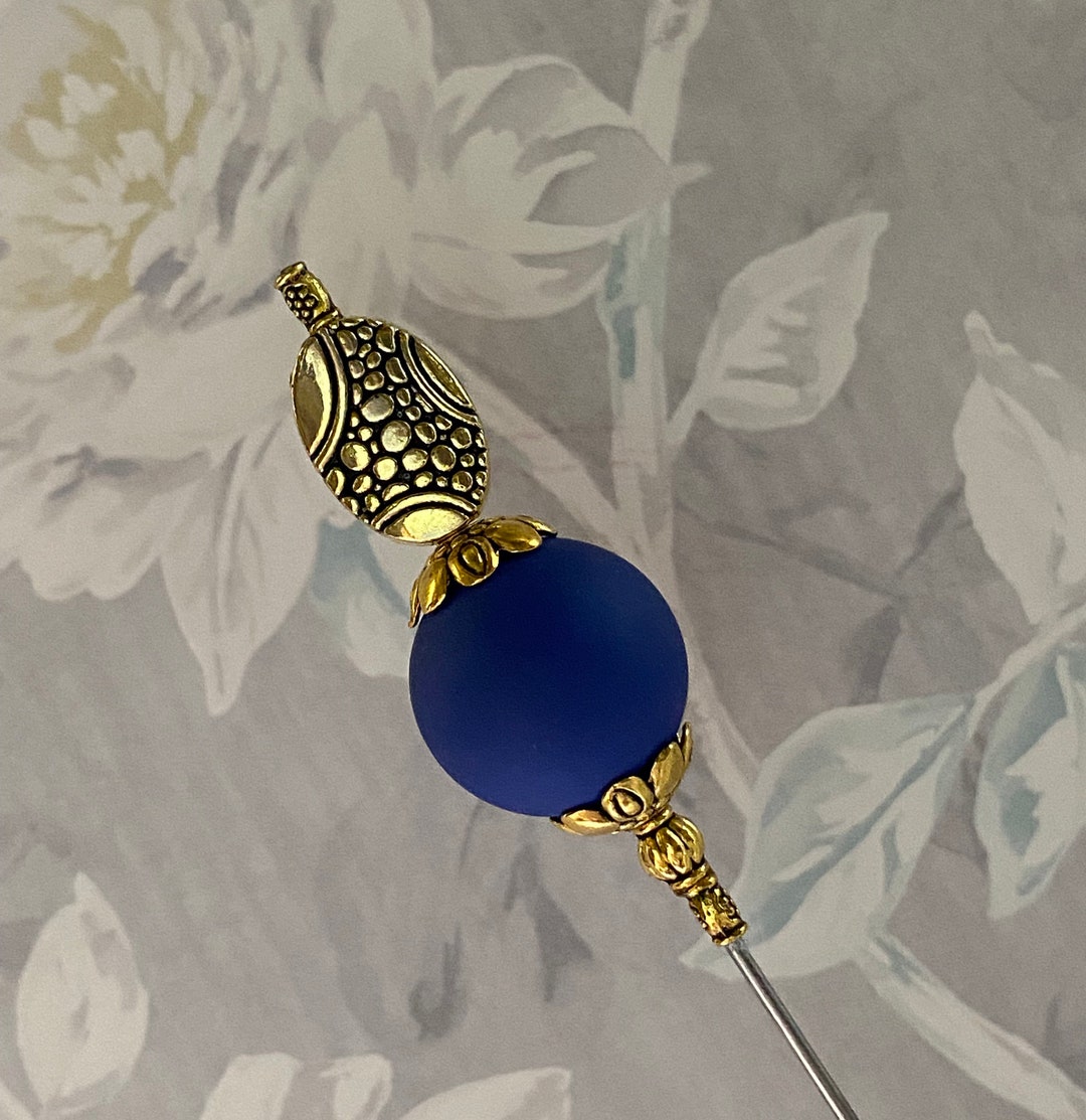 Deep Blue Vibrant Long Hat Pin }{ Victorian Hatpin }{ Choose Your ...
