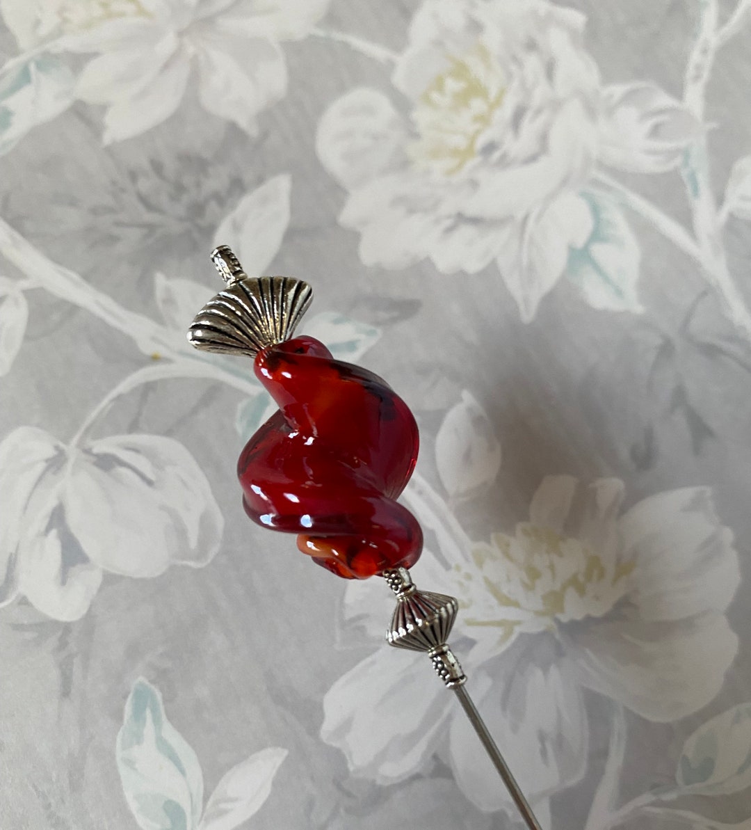 Long Hat Pin }{ Red Murano Glass Spiral }{ Choose Your Length }{ Sturdy ...