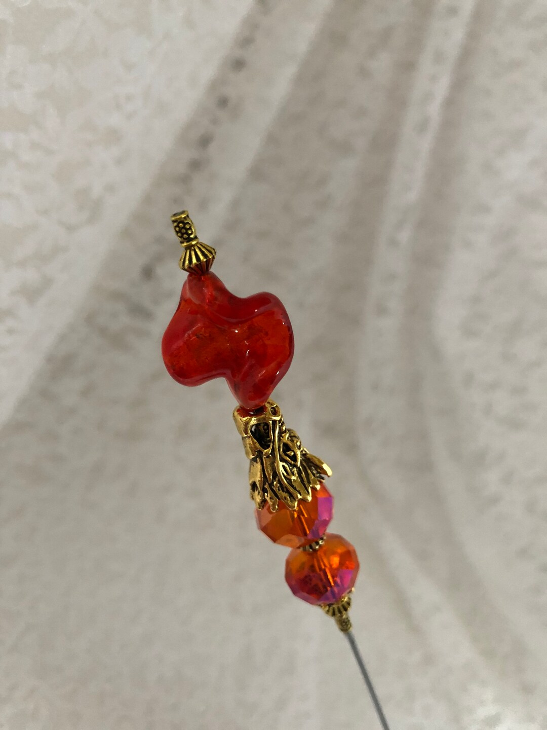 HATPIN }{ Dragon Hat Pin }{ Sparkling Orange Crystal Glass Fire 7” Long ...