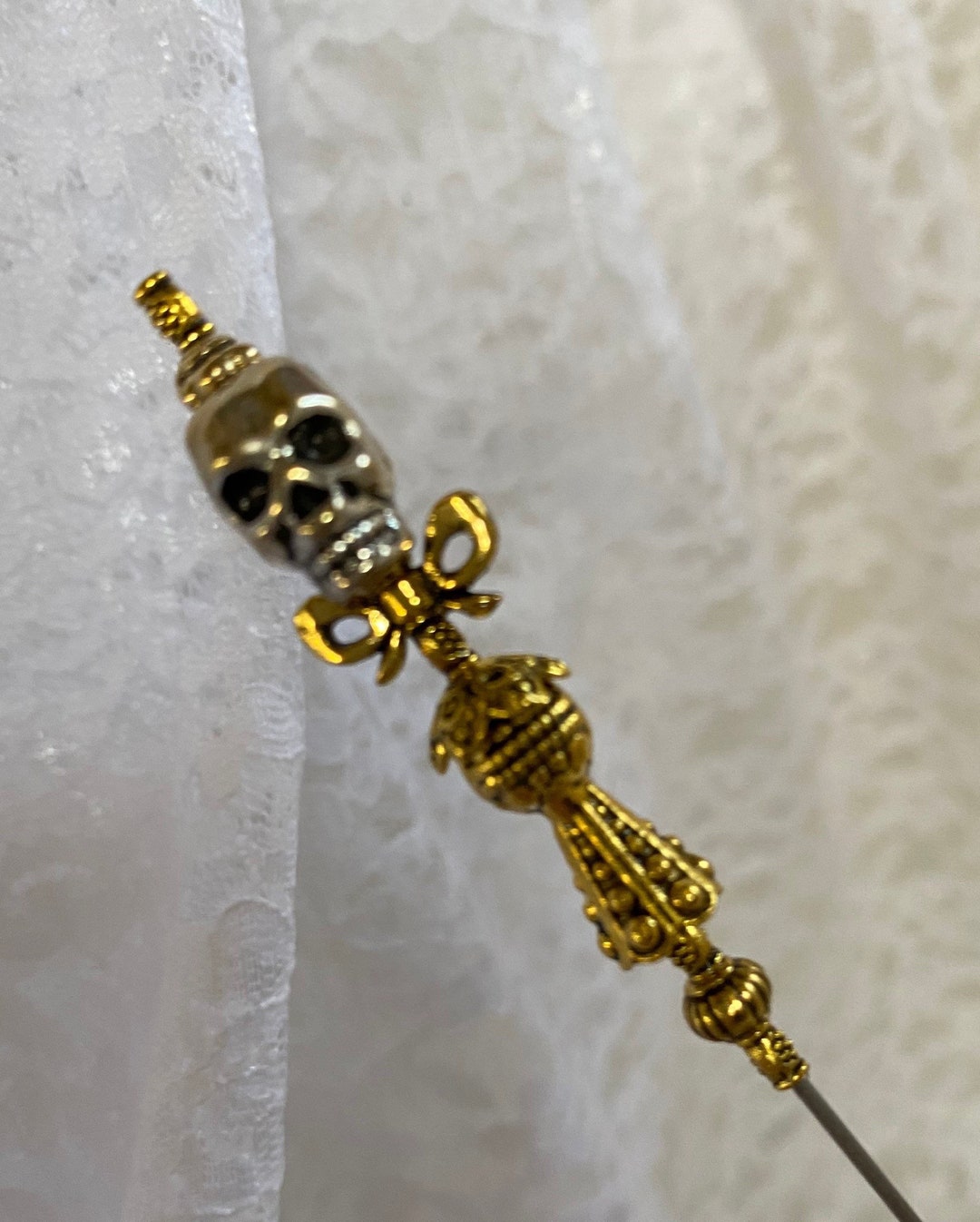 Skull 8” Long Hatpin }{ Sturdy Stick to Use }{ Halloween Skeleton Hat ...
