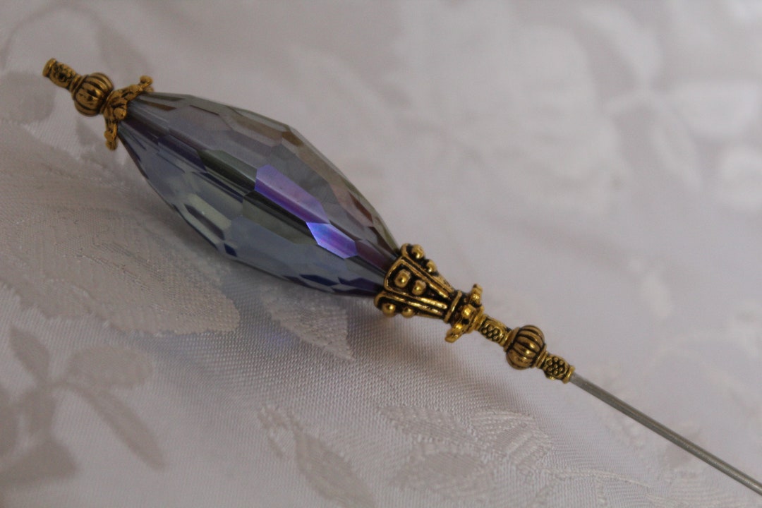 Huge Sparkling Crystal Carnival Glass Hat Pin }10" Long Sturdy Steel ...