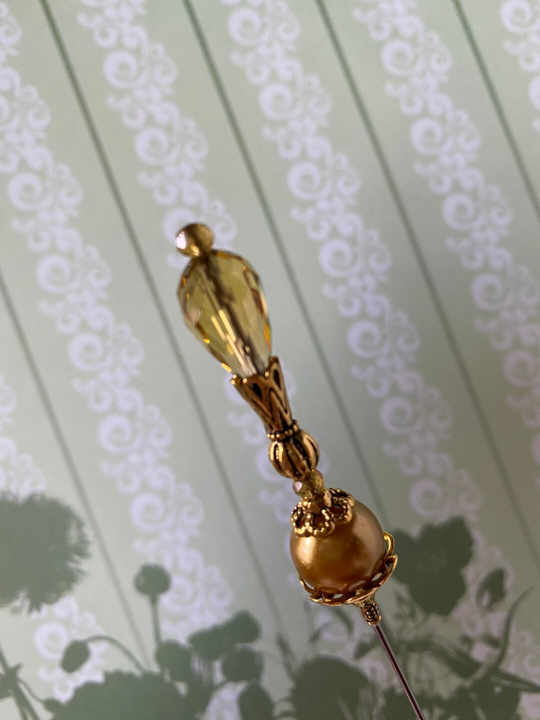 Victorian Hatpin Faceted Crystal Glass And Pearl Choose Etsy