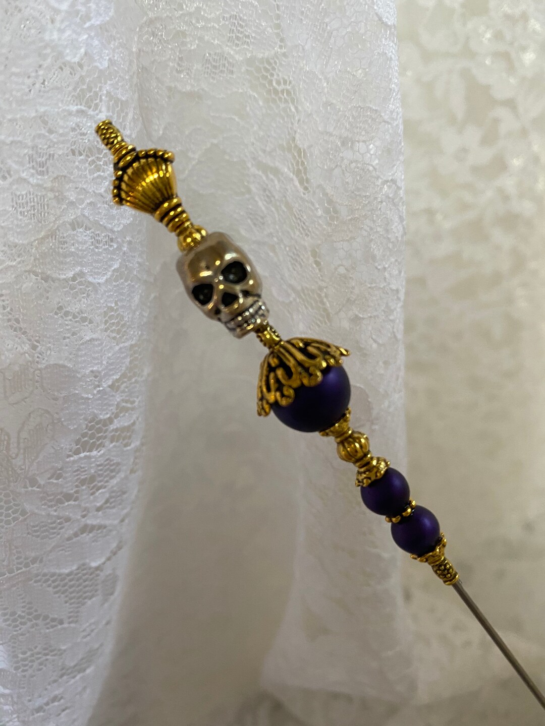 Skull 8” Purple Hat Pin }{ Sturdy Stick to Use }{ With Cap Clutch Point ...