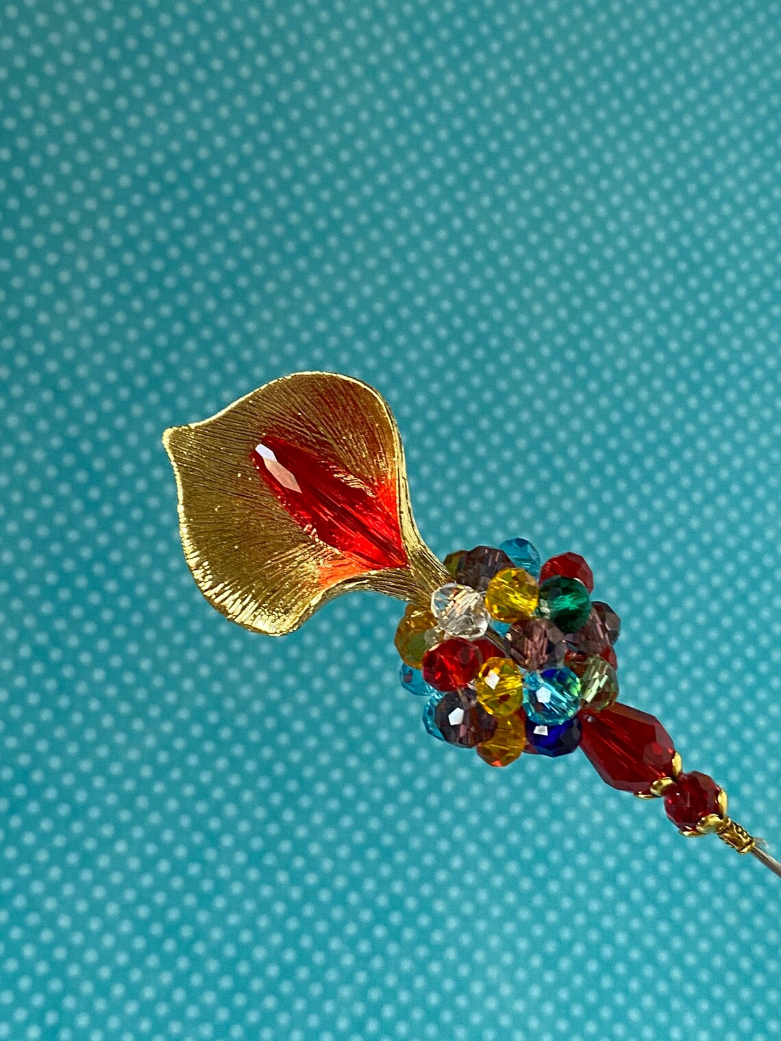 Sparkling Bold Crystal Glass Woven Beads Victorian Hat Pin }{ 10.5 or ...