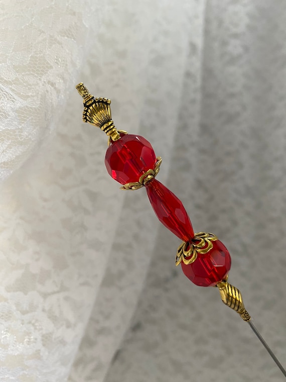 Sparkling Bright Orange Red Hat Pin 8.5 Long Sturdy Steel | Etsy