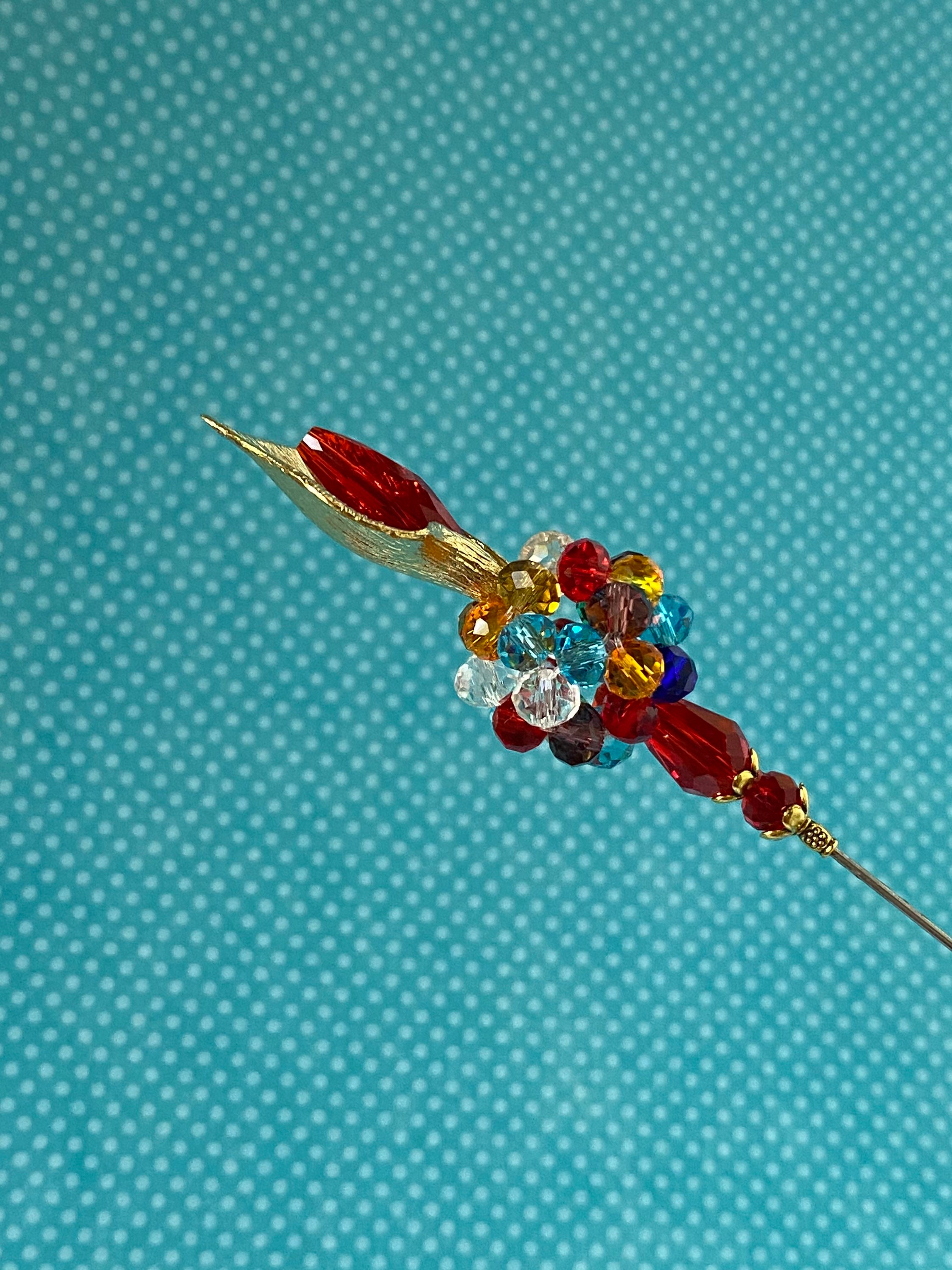 Sparkling Bold Crystal Glass Woven Beads Victorian Hat Pin }{ 10.5 or ...