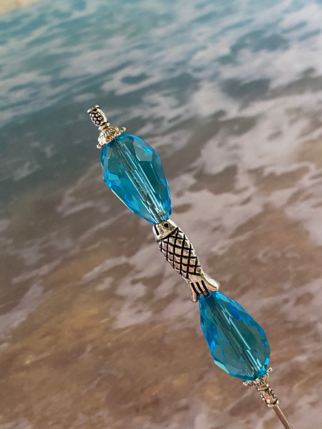 Fish Hat Pin }{ Sparkling Aqua Crystal Glass }{ Choose Your Length ...