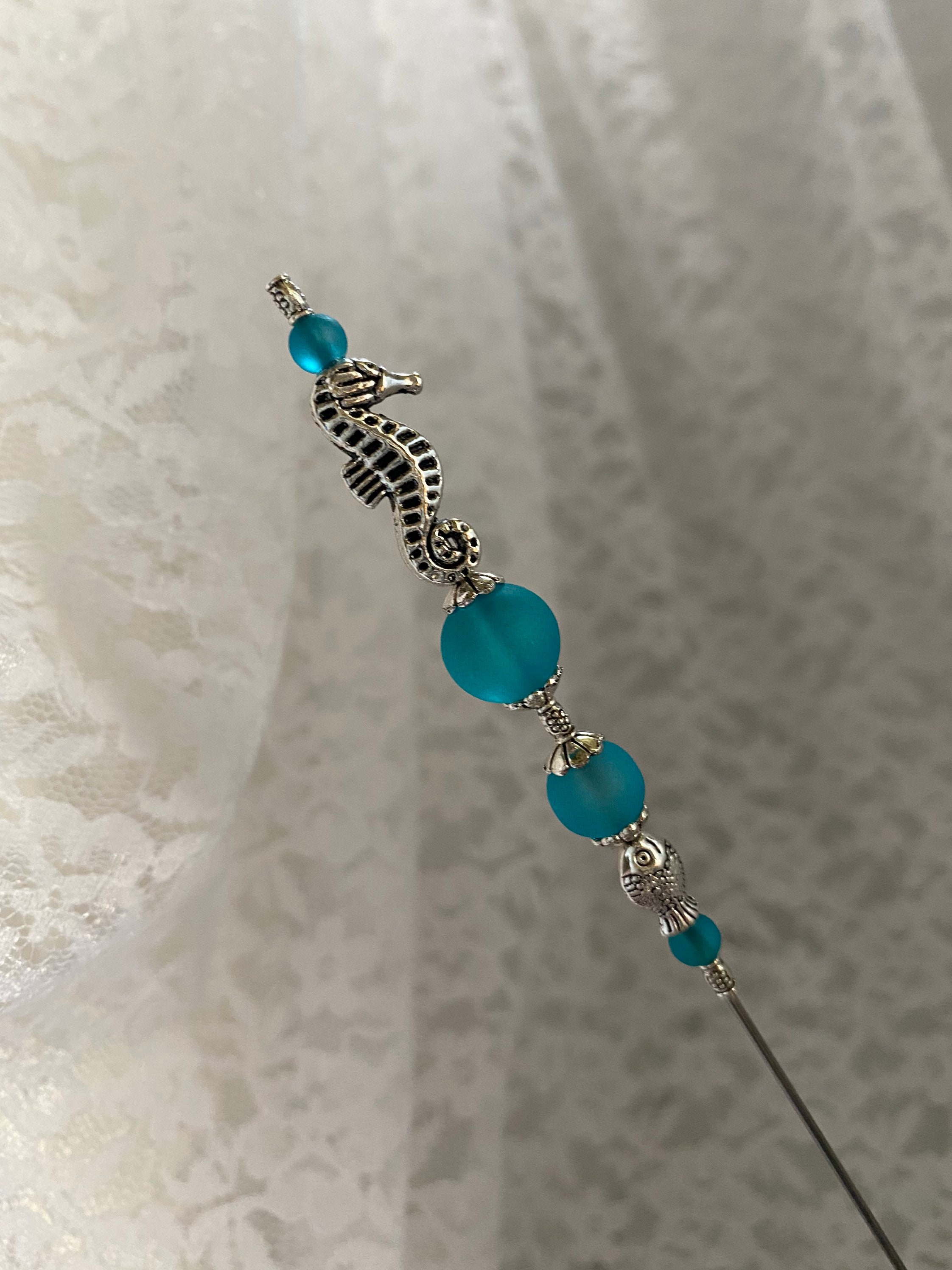 HATPIN }{ Beach Long Hat Pin }{ Seahorse Fish for Seashore Hat, Ocean ...