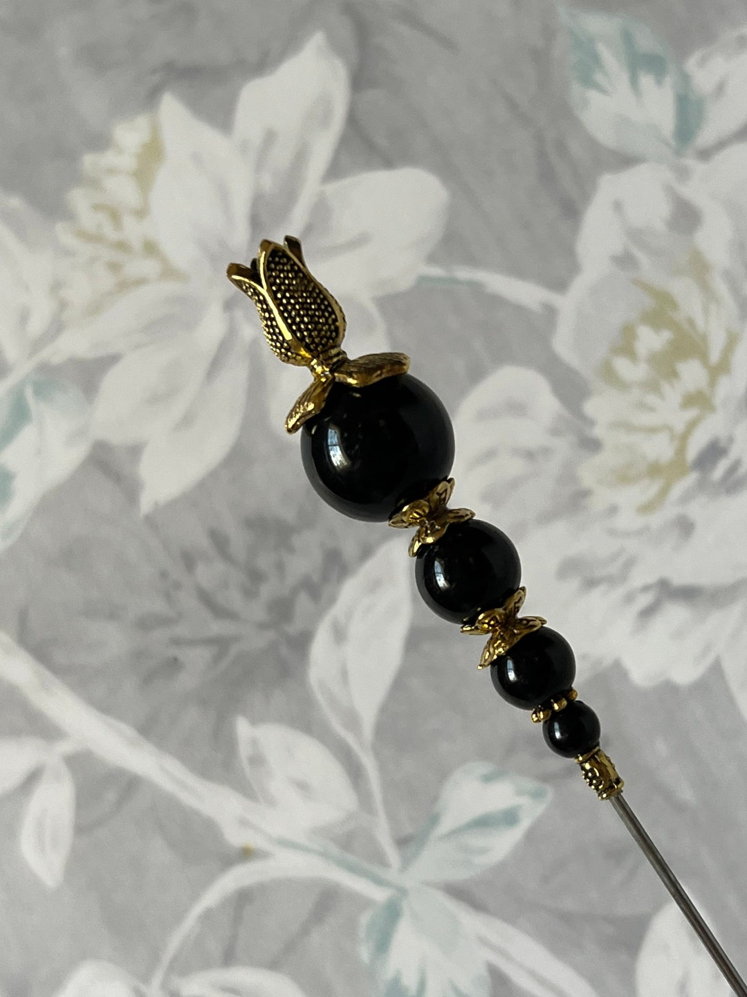 HATPIN }{ Black Glass Tulip Flower Hat Pin }{ Victorian Mourning ...