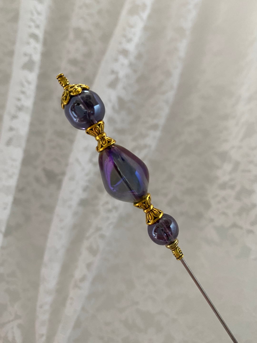 Carnival Glass Victorian Hat Pin }{ 7” Long Sturdy Steel Stick to Use ...