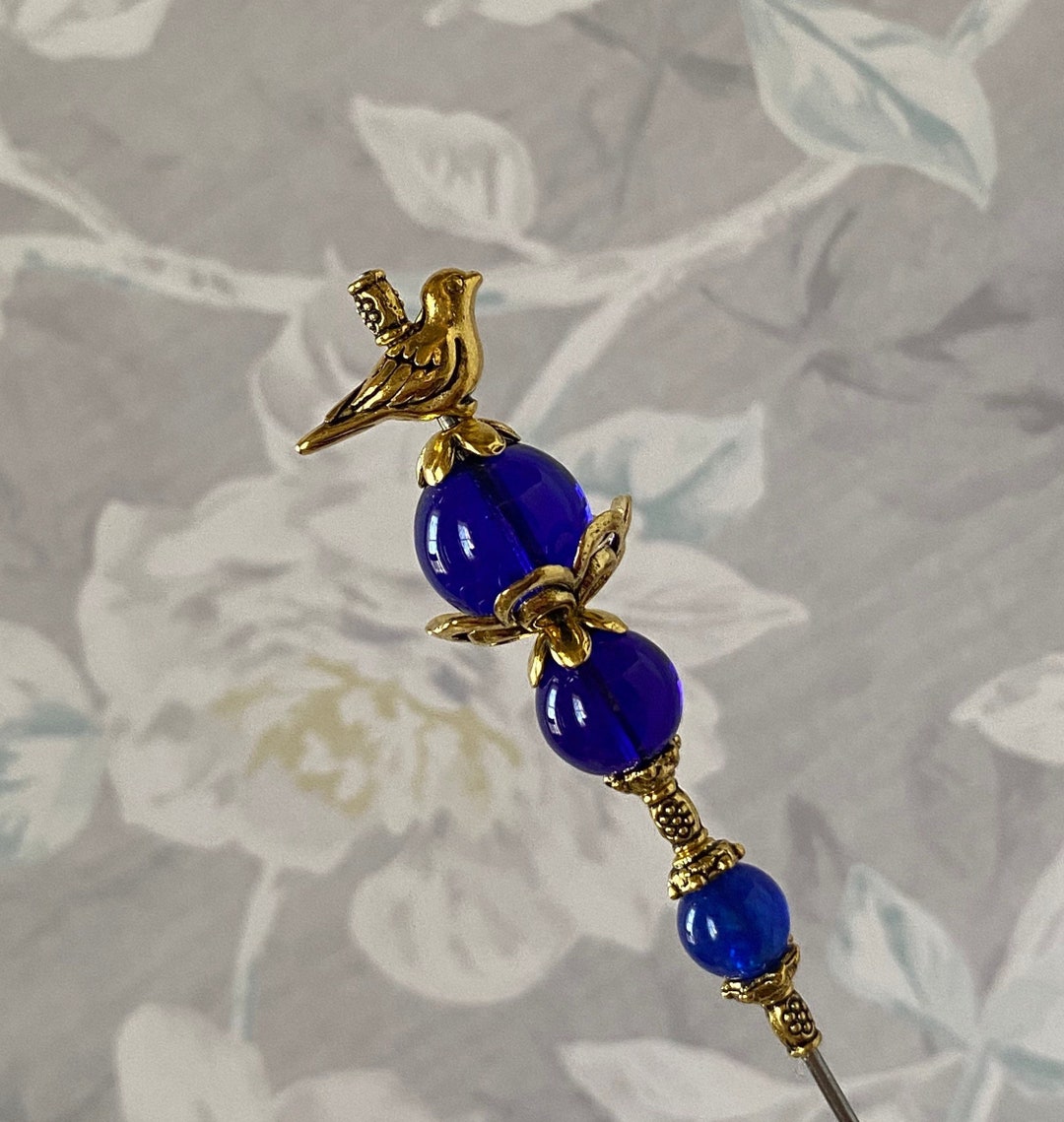 Deep Blue Victorian Long Hat Pin }{ Topped With Bird }{ Choose Your ...