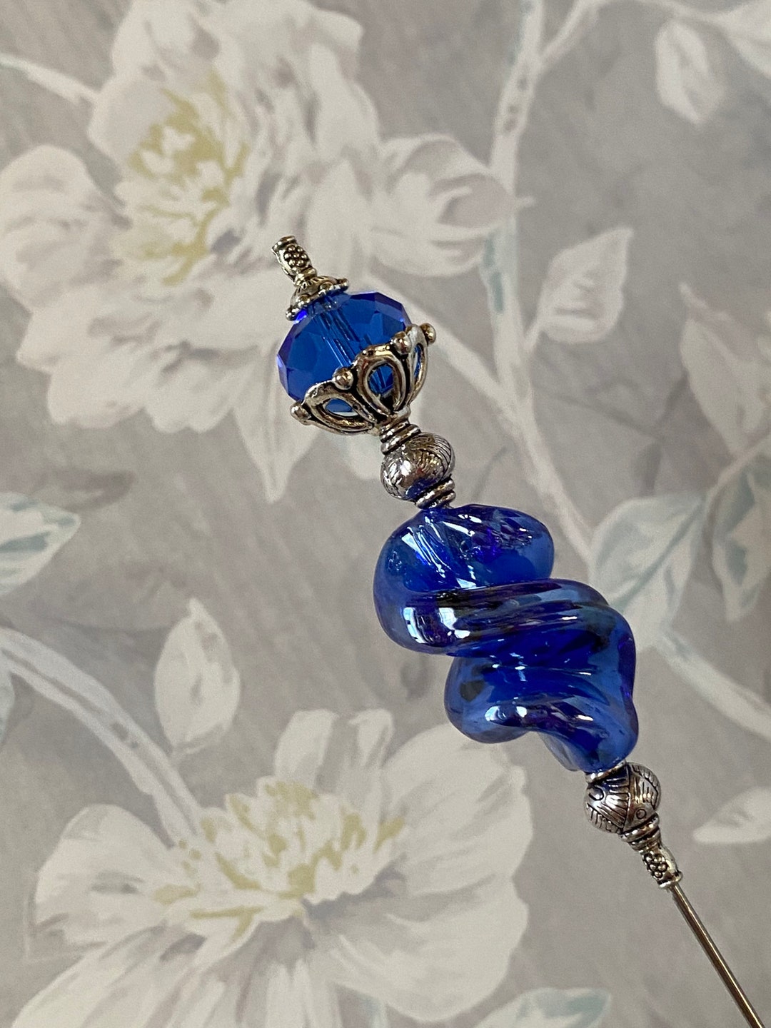Gorgeous Long Hat Pin }{ Blue Murano Glass Spiral }{ Choose Your Length ...