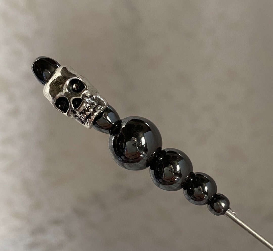 Skeleton Skull 7” Hat Pin }{ Gunmetal Dark }{ Sturdy Stick to Use With ...