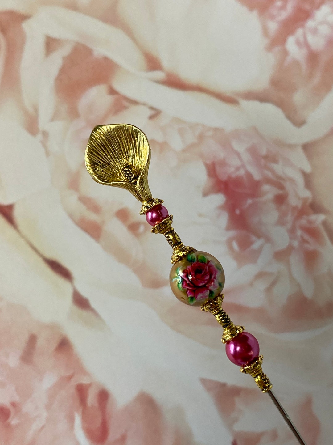 HATPIN }{ Victorian Hat Pin }{ Rich Deep Pink Roses and Pearls ...