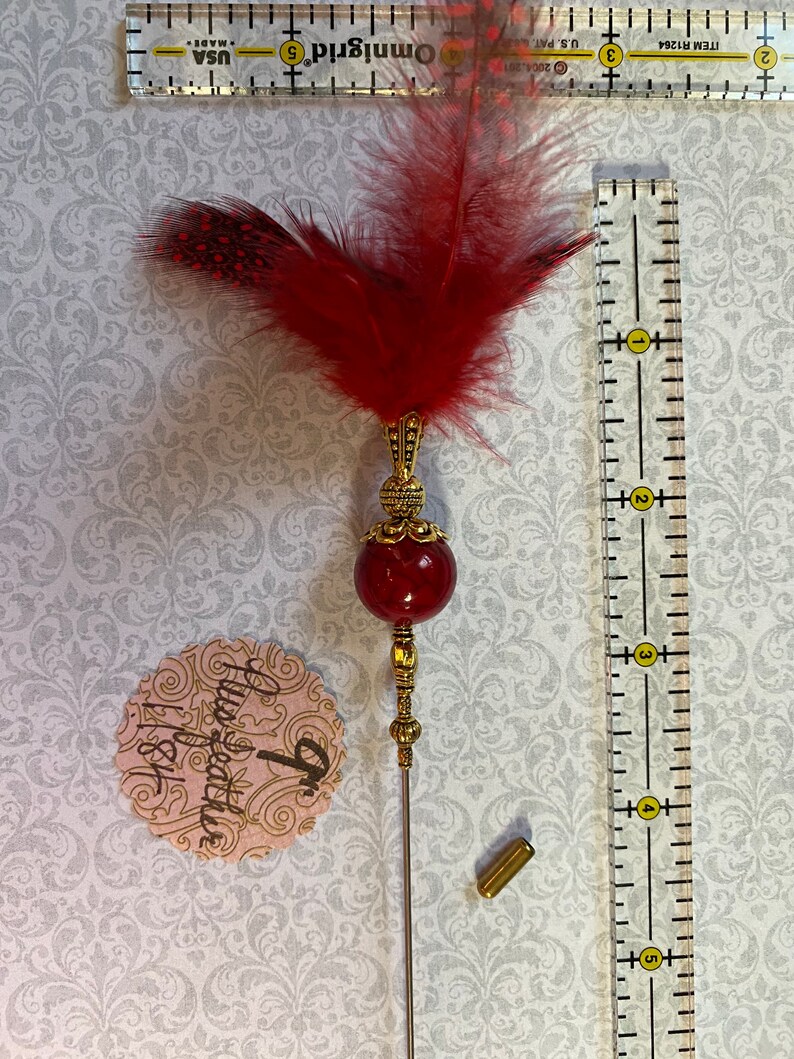 Victorian Hat Pin }{ 9” Long Plus Feathers }{ Sturdy Steel Hatpin Stick ...