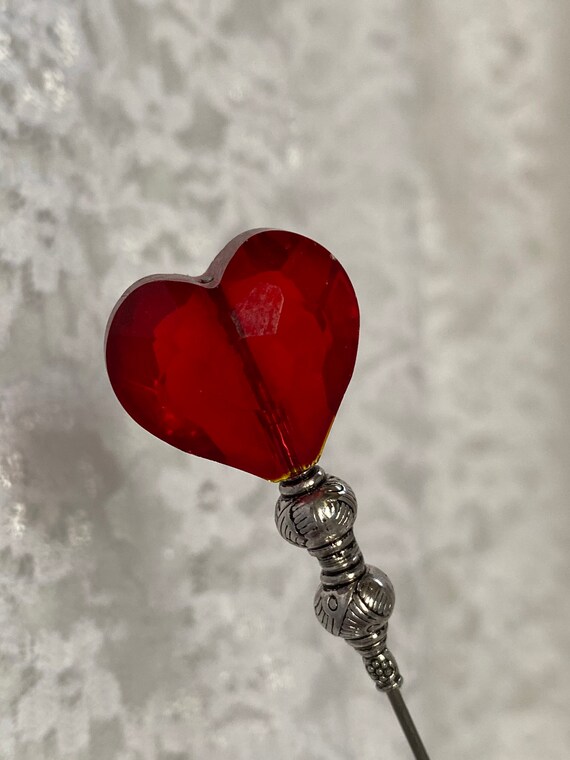 Sparkling Bright Ruby Red Crystal Heart Hat Pin 6 Sturdy | Etsy