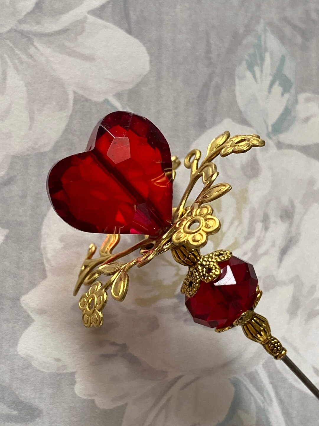 HATPIN Sparkling Ruby Red Crystal Heart Hat Pin }{ Choose Your Length ...