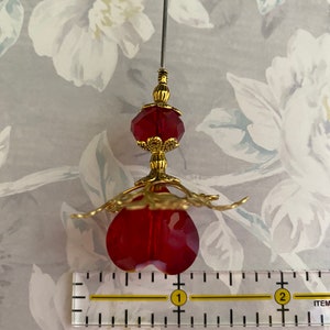 HATPIN Sparkling Ruby Red Crystal Heart Hat Pin }{ Choose Your Length ...
