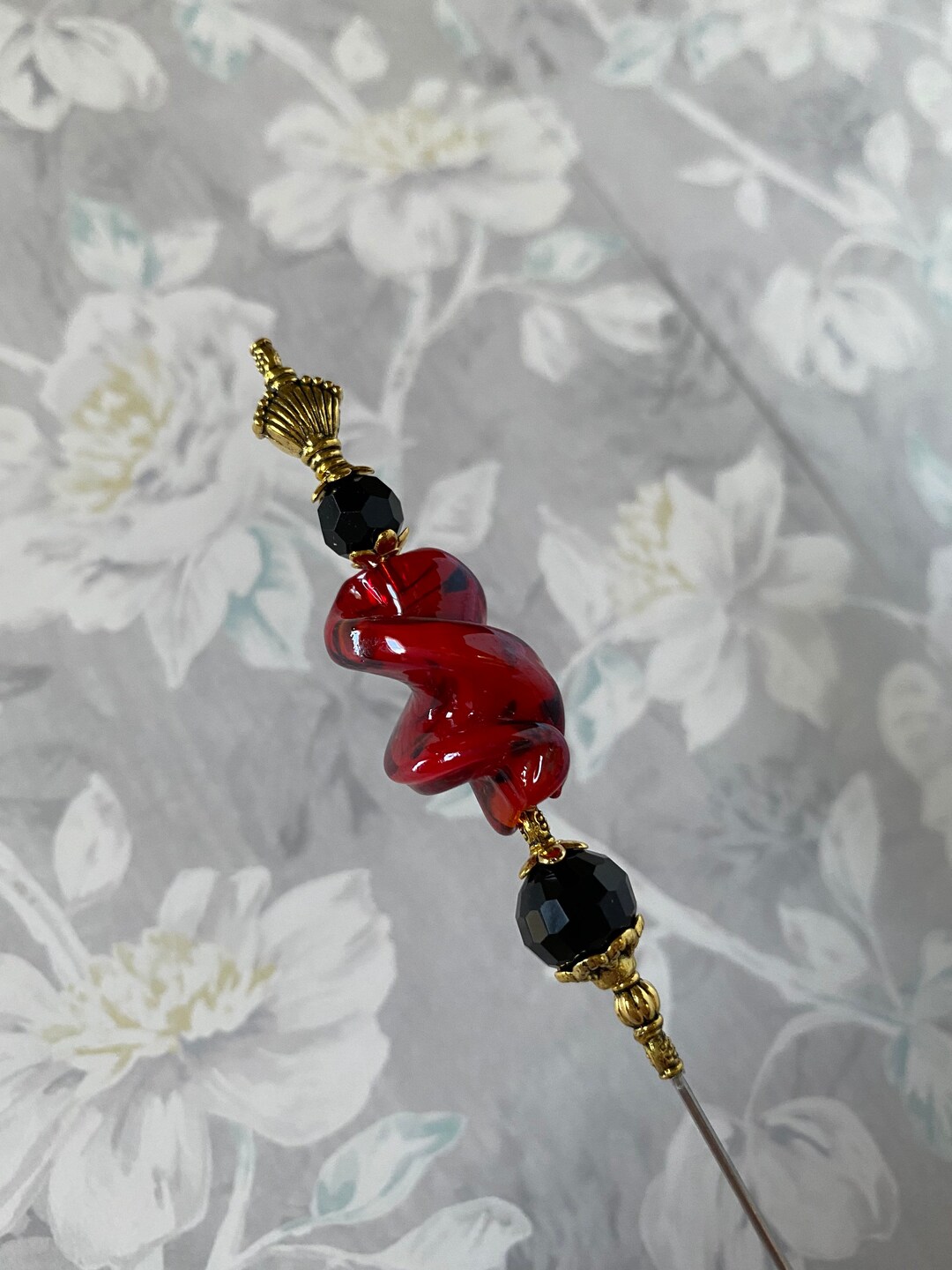 Long Hat Pin }{ Red Murano Glass Spiral }{ Choose Your Length }{ Sturdy ...