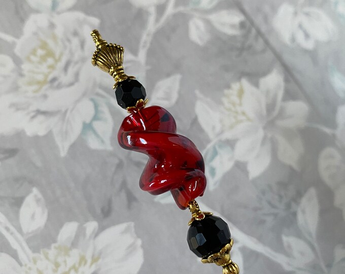 Long Hat Pin }{ Red Murano Glass Spiral }{ Choose Your Length }{ Sturdy ...