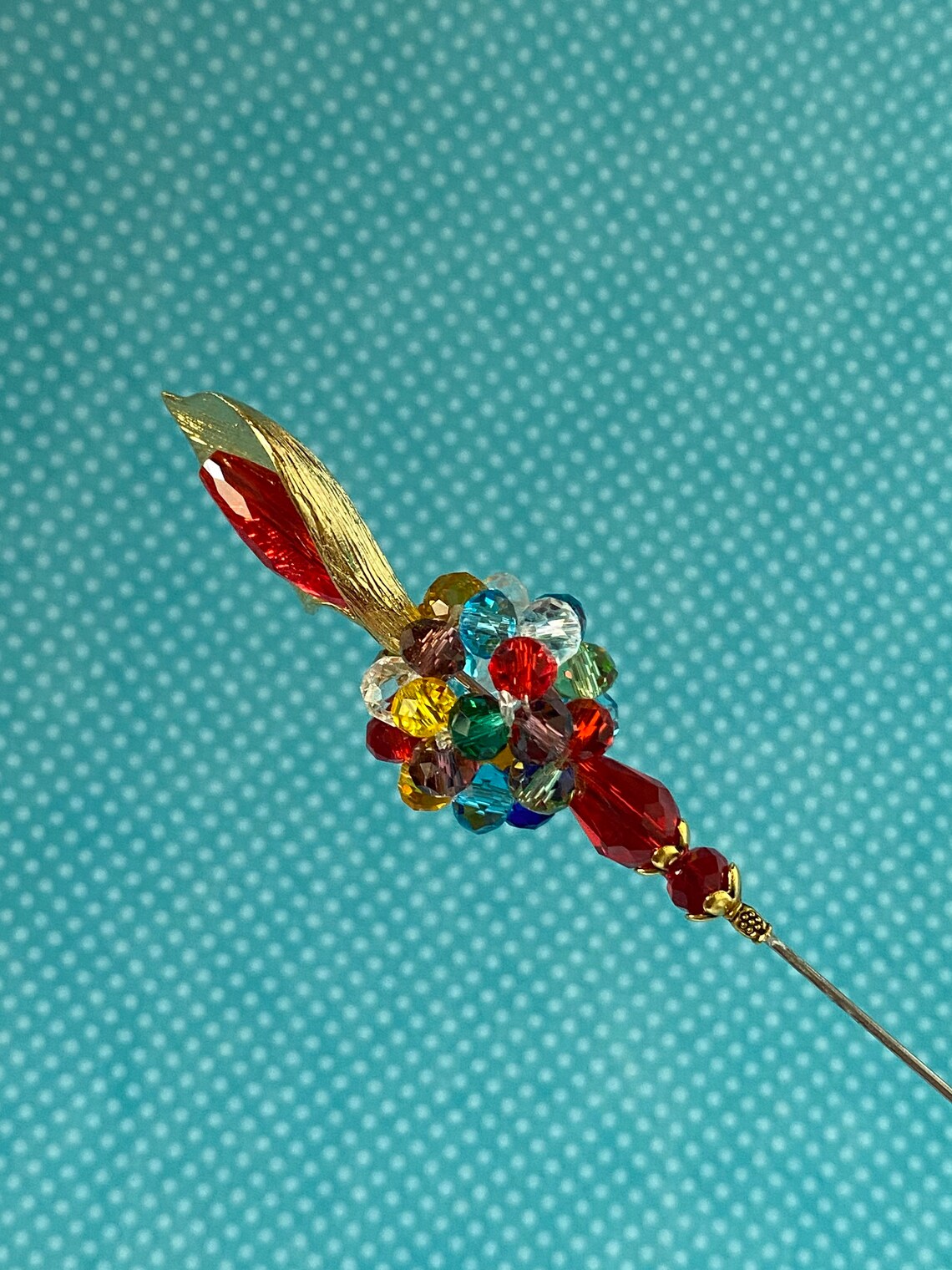 Sparkling Bold Crystal Glass Woven Beads Victorian Hat Pin }{ 10.5 or ...